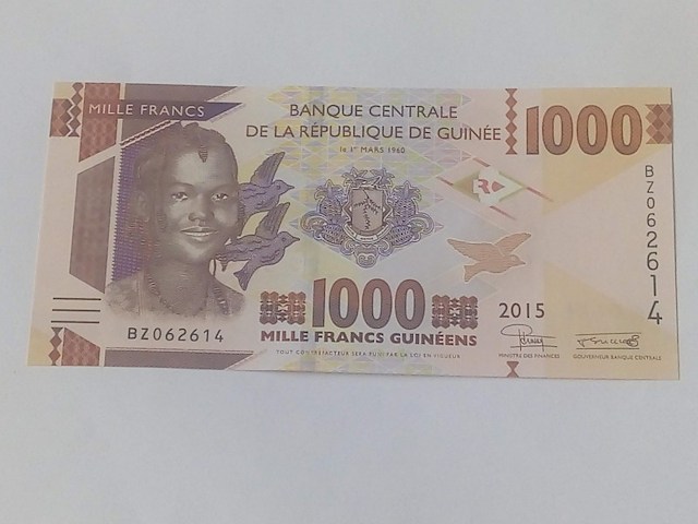 1000 Franaka 2015.g - Gvineja - ODLIČNA - Ptice