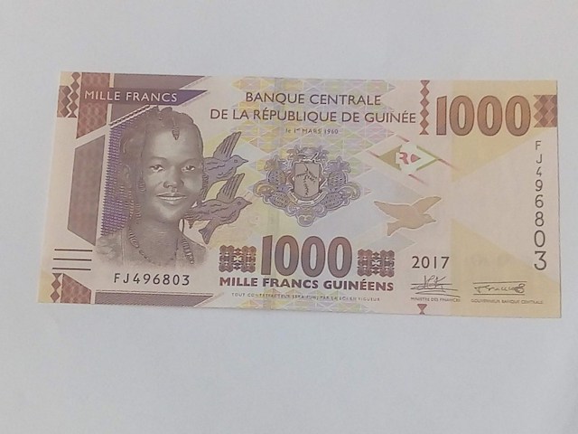 1000 Franaka 2017.g - Gvineja - ODLIČNA - Ptice