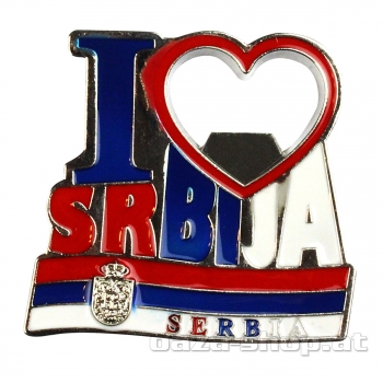 Metalni otvarač za flaše sa magnetom "I LOVE SRBIJA"