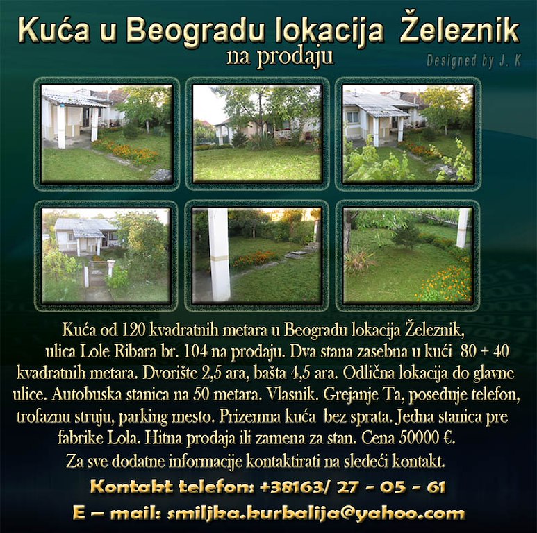 Kuća u Beogradu lokacija Železnik na prodaju