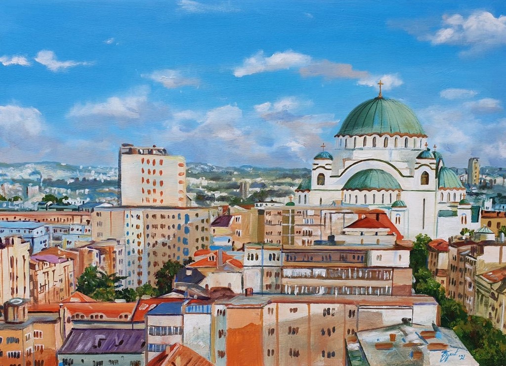 Hram Svetog Save 2, Marija Djukic, ulje na platnu, 50×70 cm, sertifikat, 220 eura