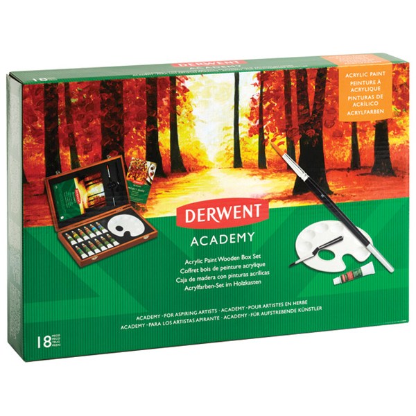 Set u drvenoj kutiji Boje akrilne 12ml 12boja+pribor Academy Derwent 2305674