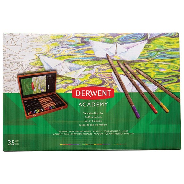 Set u drvenoj kutiji Boje drvene 12boja+12boja-Aquarelle+6 graf.olovaka Academy Derwent 2300147