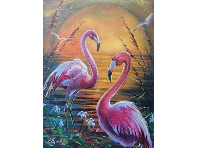 *Digital print na platnu 40x30cm - Flamingosi*