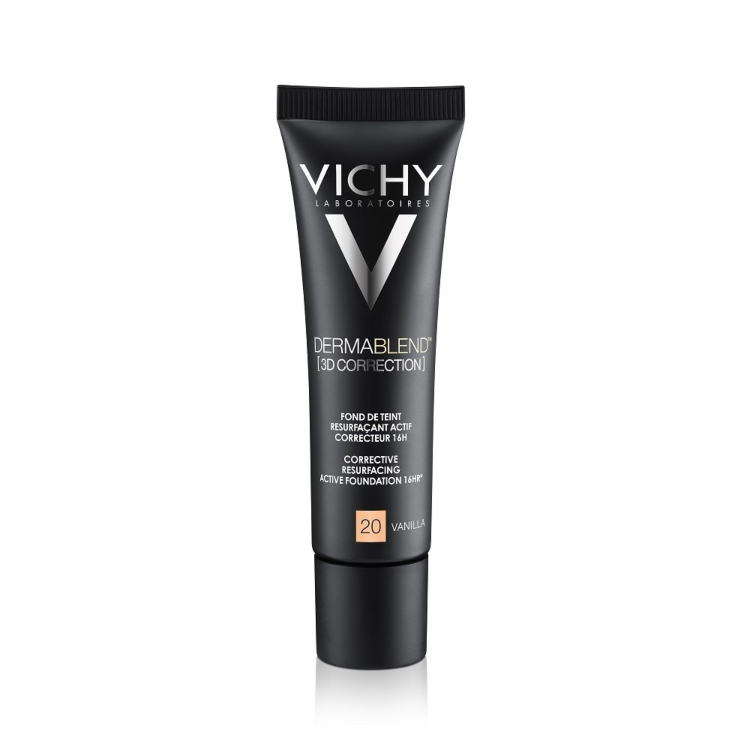 VICHY DERMABLEND 3D CORRECTION SPF 25 Korektivni puder za masnu kožu sklonu aknama s visokim stepenom prekrivanja, 30 ml, 20 Vanilla