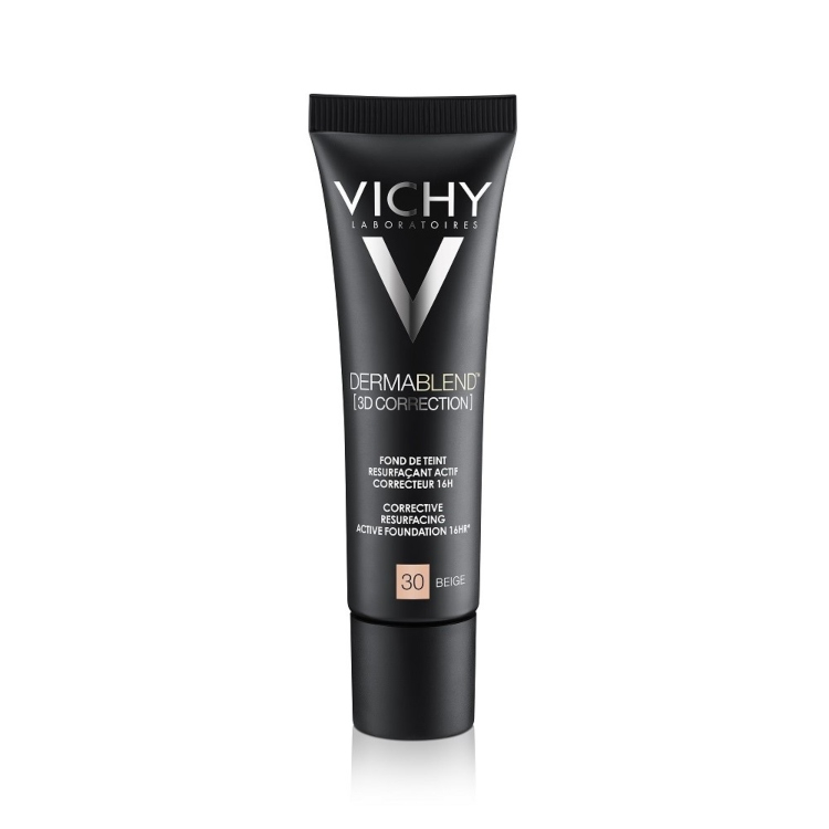 VICHY DERMABLEND 3D CORRECTION SPF 25 Korektivni puder za masnu kožu sklonu aknama s visokim stepenom prekrivanja, 30 ml, 30 Beige