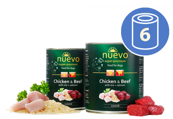 Nuevo Vlažna hrana Junior piletina, govedina, pirinač, kalcijum za pse 400g x 6 kom. pakovanje
