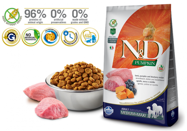 N&D Suva hrana Pumpkin Medium and Maxi Adult Lamb-Blueberry 2,5 kg
