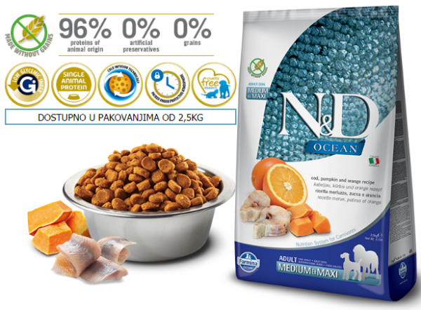 N&D Suva hrana Ocean Dog Medium and Maxi Codfish, Pumpkin 2.5 kg