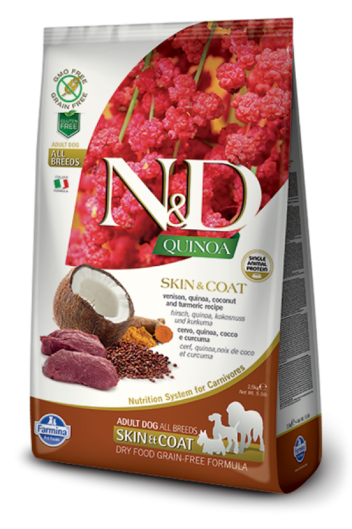 N&D Suva hrana Quinoa Skin&Coat Venison, Coconut-Curcuma 2,5 kg