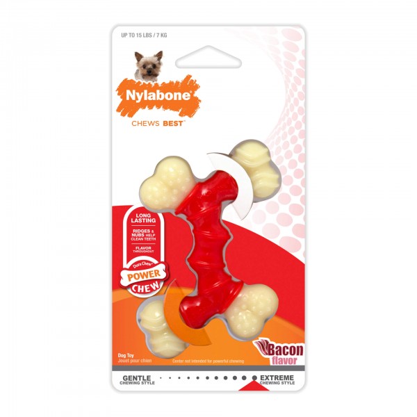 Nylabone Power Chew Igračka za žvakanje dupla kost, ukus slanina M