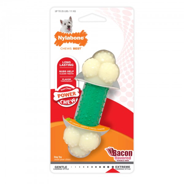 Nylabone Power Chew Igračka za žvakanje sa dvostrukim dejstvom, ukus slanina M