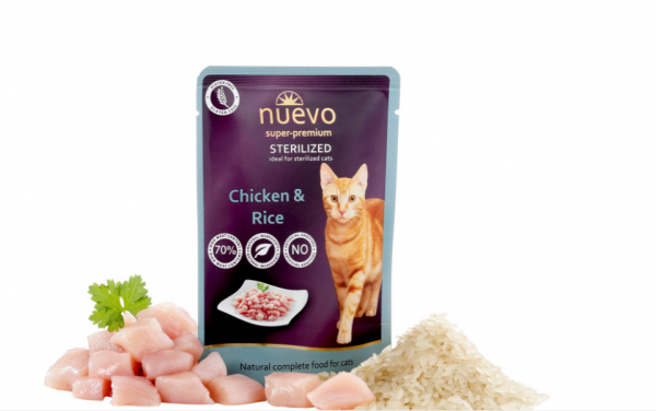 Nuevo SOS Vlažna hrana za stelirisanu mačku piletina i pirinač 85g
