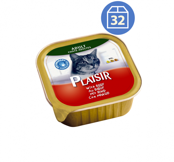 Plaisir pašteta Vlažna hrana za mačke govedina 100g x 32kom pakovanje