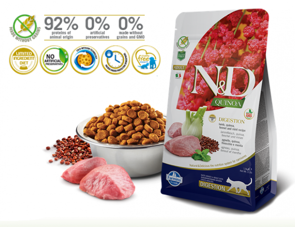 N&D Suva hrana Cat Quinoa Digestion Lamb, Fennel-Mint 1,5kg