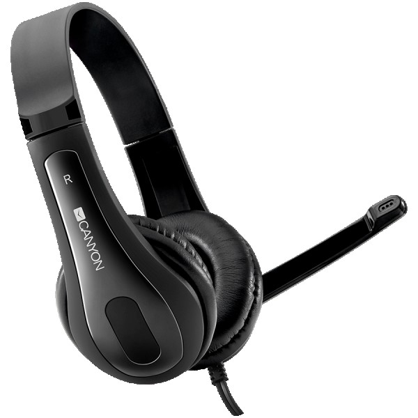 CANYON HSC-1 basic PC headset with microphone, combined 3.5mm plug, leather pads, Flat cable length 2.0m, 160*60*160mm, 0.13kg, Black ( CNS