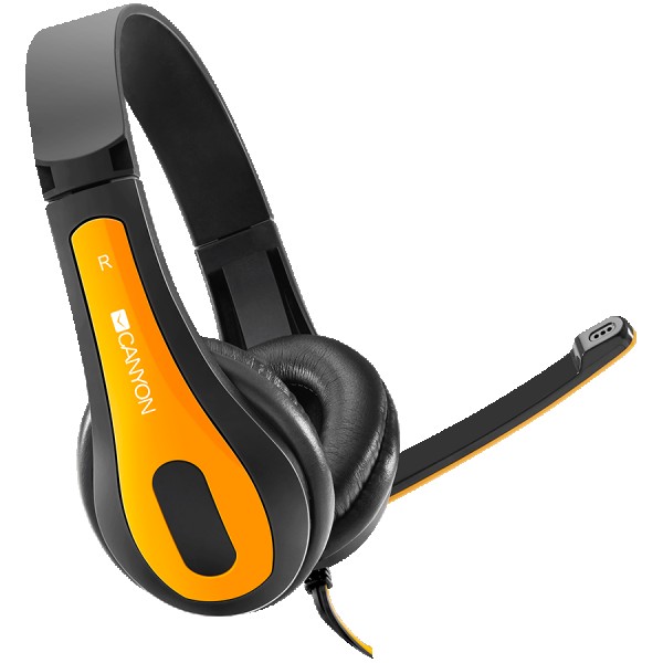 CANYON HSC-1 basic PC headset with microphone, combined 3.5mm plug, leather pads, Flat cable length 2.0m, 160*60*160mm, 0.13kg, Black-yello