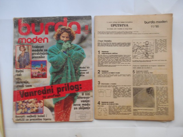 Burda  moden  11/1985. , nemački + prevod,krojevi