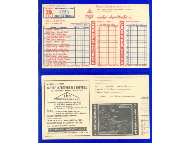 29.Kolo,Sport,Prognoza,Fudbal,Jugoslavija,Lutrija 1961.