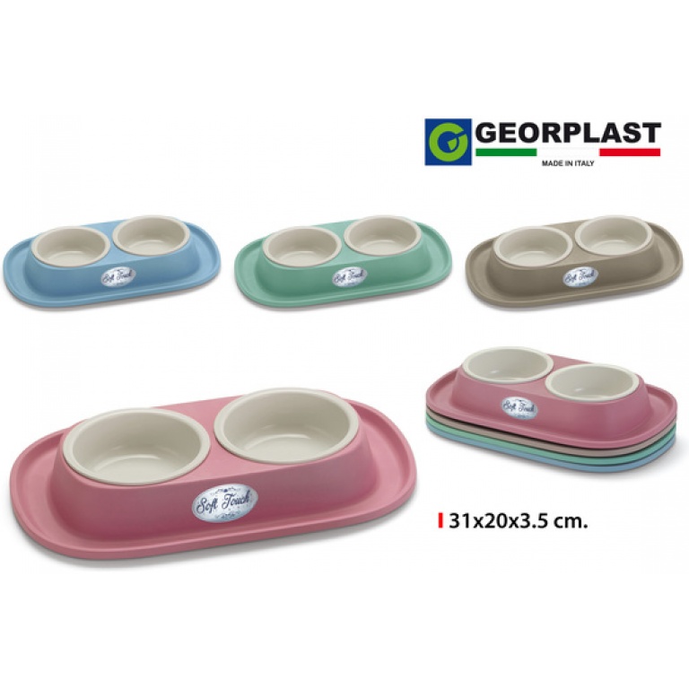 Georplast Soft touch inox -posuda za hranu i vodu dupla 31x20x3,5 cm psi