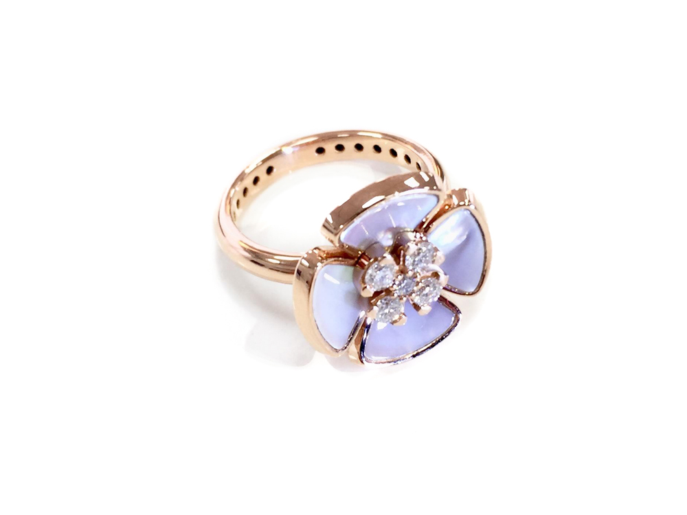 Gioeilliamo zlatni prsten – Detelina sa dijamantima i sedefom