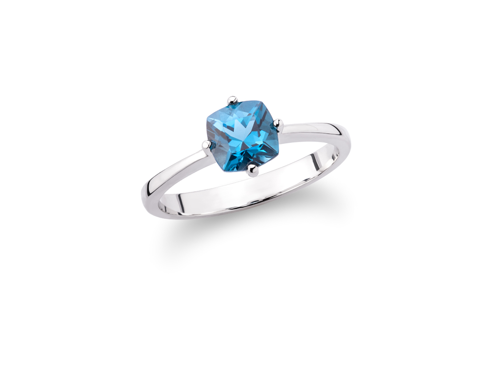 Prsten sa “cushion cut” London blue topazom