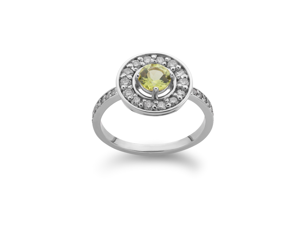 Prsten sa 0,51ct peridotom i braon dijamantima