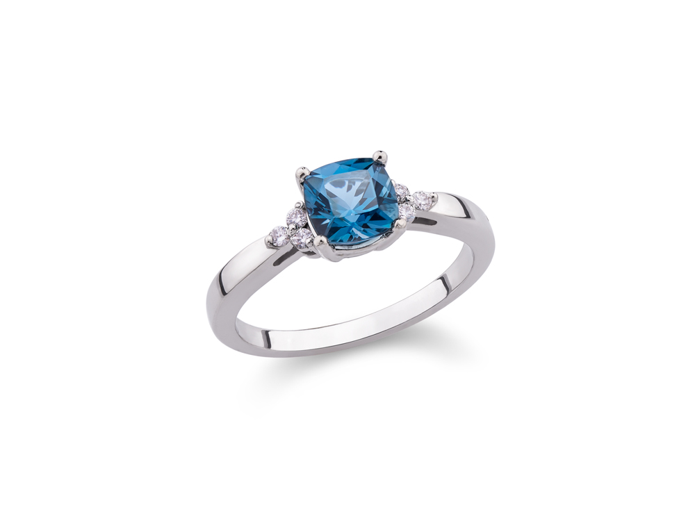 Prsten sa London blue topazom i dijamantima