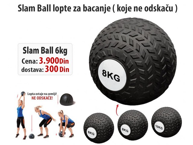 Slam Ball Lopta za bacanje (koja ne odskače) - 8kg