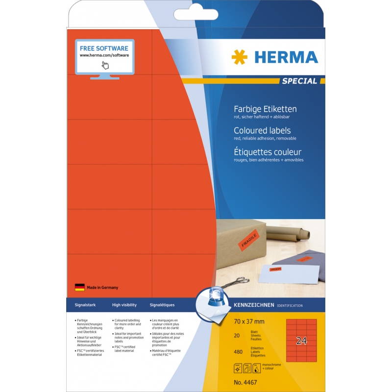 Etikete 70X37 A4/24 1/20 crvena Herma