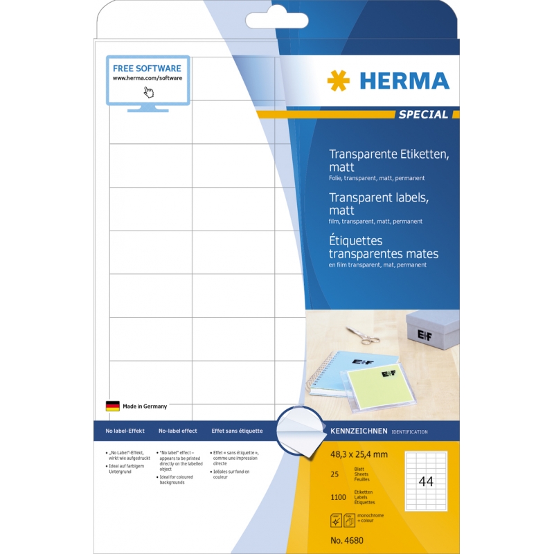 Etikete 48X25 A4/44 1/25 transparent Herma