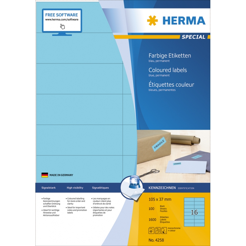Etikete 105X37 A4/16 1/100 plava Herma