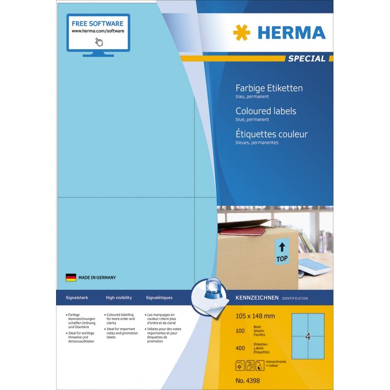 Etikete 105X148 A4/4 1/100 plava Herma
