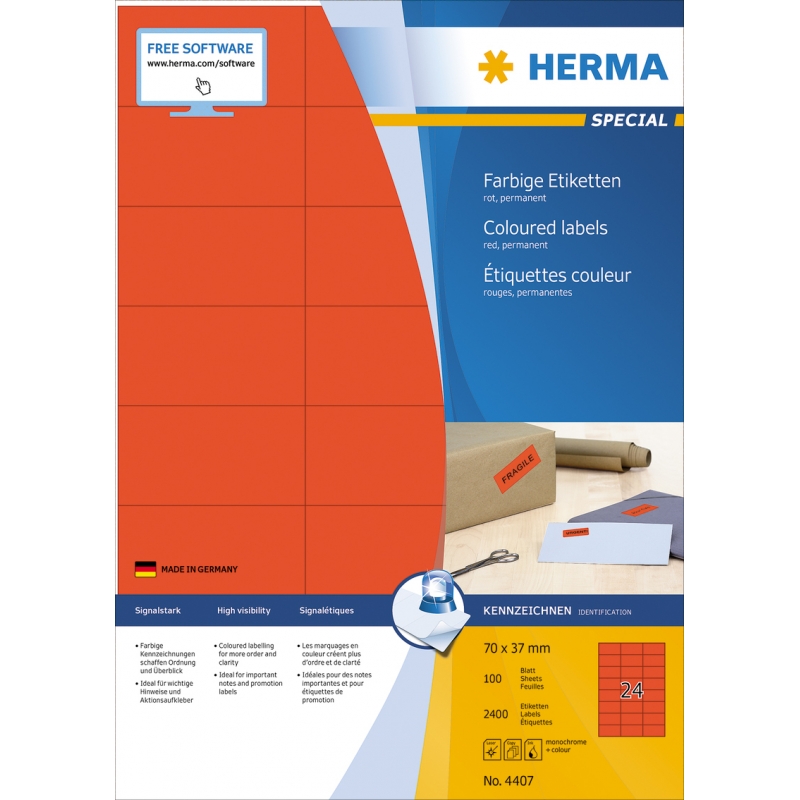 Etikete 70X37 A4/24 1/100 crvena Herma