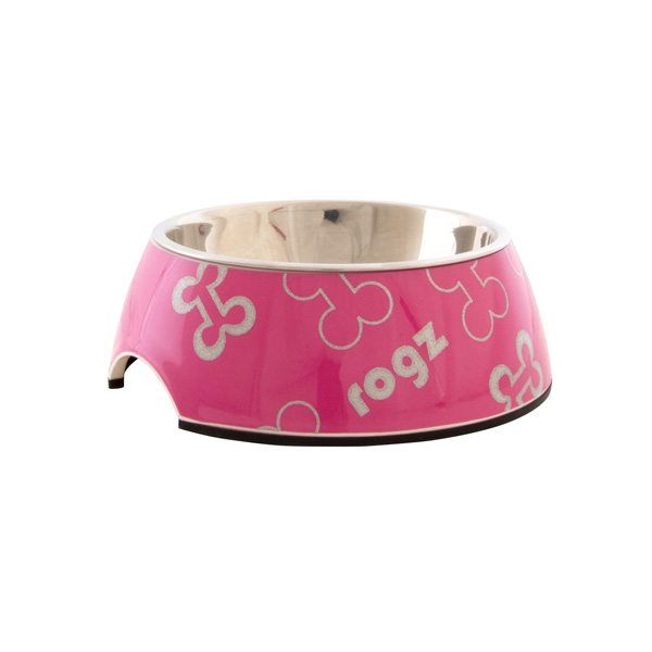 Rogz Bowlz Trendy Pink Bones, pink činija za pse sa koskama - Medium