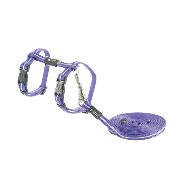 Rogz Harness & Lead Set Purple, ljubičasti am i povodac za mačke - 8mm 1,8m / 19,8-30 cm