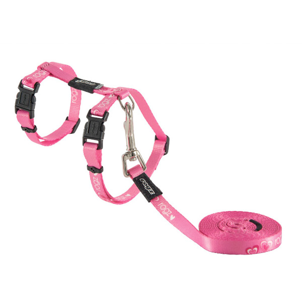Rogz Harness & Lead Set Pink Hearts, pink am i povodac za mačke - 11mm 1,8m / 24-30 cm