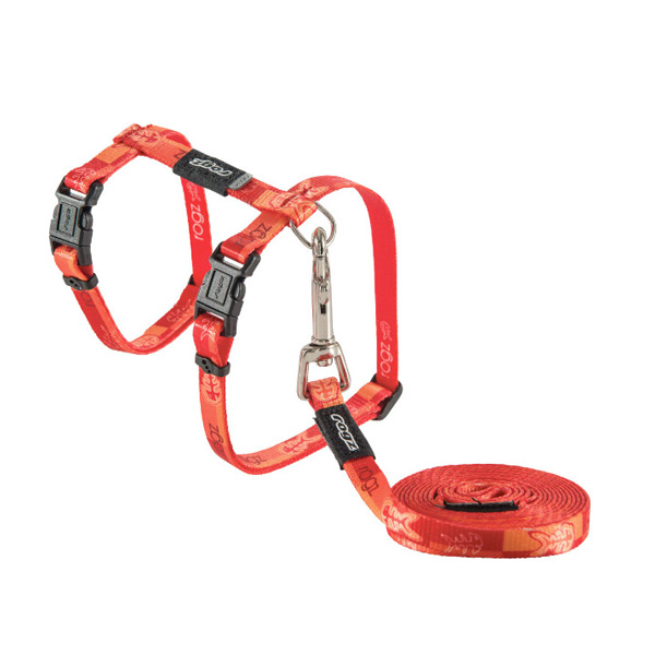 Rogz Harness & Lead Set Tango Fishbone, narandžasti am i povodac za mačke - 11mm 1,8m / 24-30 cm