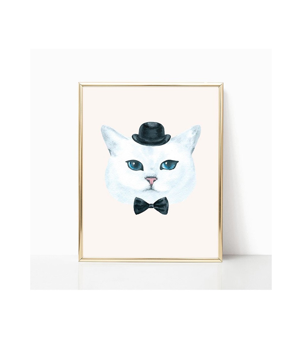 POSTER ZA DEČIJU SOBU BELI MAČAK SA MAŠNICOM IZ SERIJE "NERD CAT" (ART. P-0573)