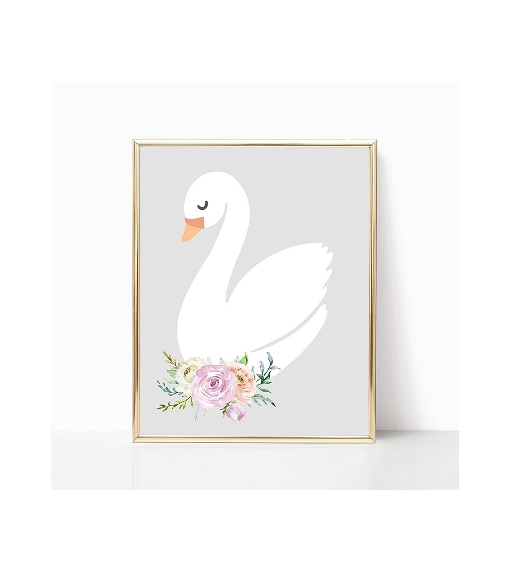 Beli Labud i cveće poster na premium matte papiru za dečije sobe (art. p-0251)