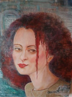 Slika ulje na platnu-Portret devojke sa crvenom ko