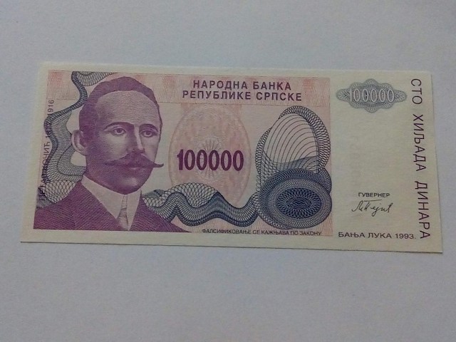 100 000 Dinara 1993.g - Republika Srpska - ODLIČNA -