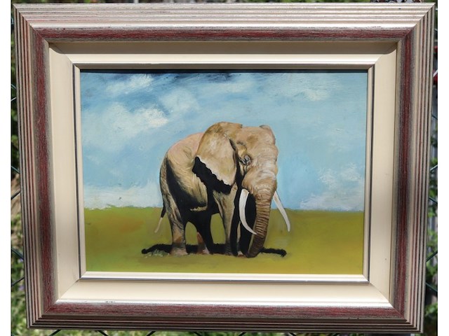 Motiv iz Afrike, Slon, uljana slika, vredan poklon