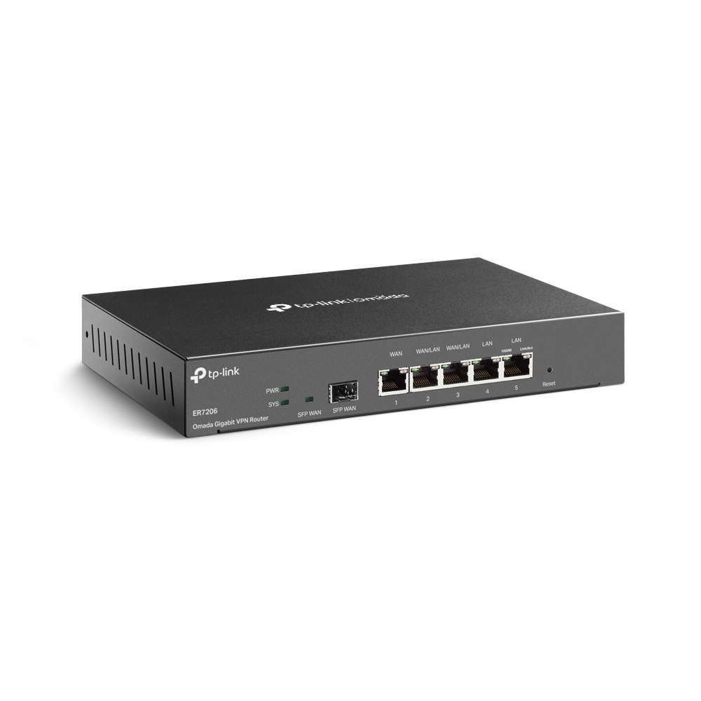 TP-Link TL-ER7206 (ER7206) Omada VPN Gigabit Firewall ruter - 1 SFP WAN + 1 WAN + 2 WAN/LAN + 2 LAN, VPN IPsec / OpenVPN / L2TP / PPTP, smart load balance / app optimized / link backup, IP/MAC/URL...