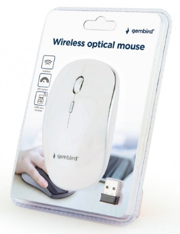 MUSW-4B-01-W Gembird Bezicni mis 2,4GHz opticki USB 800-1600Dpi white 115mm, visina-30mm