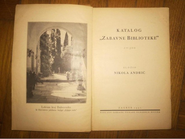 KATALOG ZABAVNE BIBLIOTEKE ZAGREB 1931.