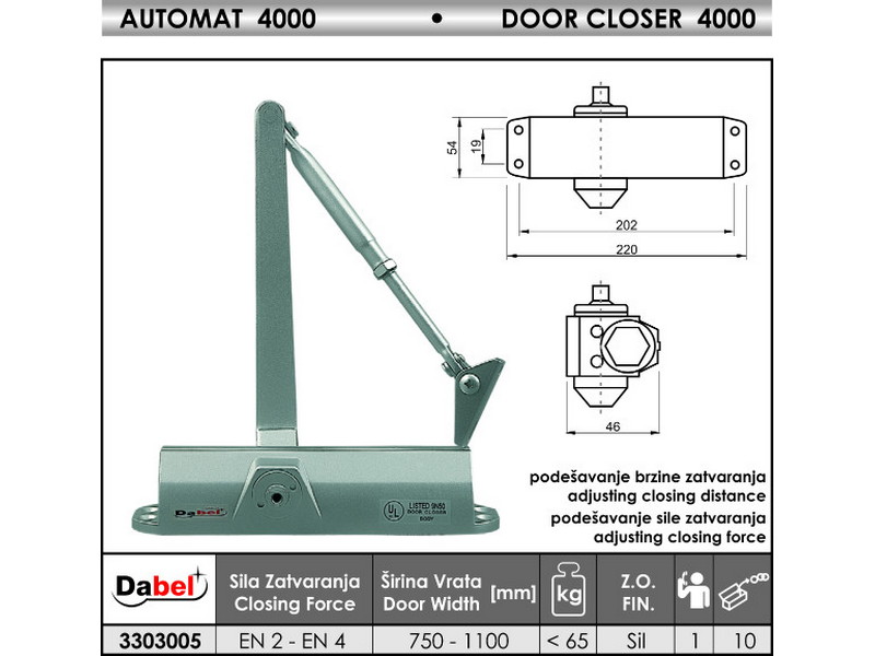 Automat za vrata 4000 Silver 220x45 45-65kg