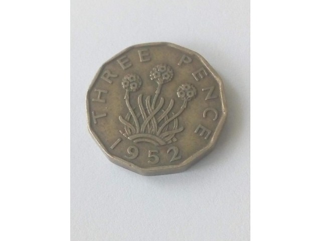 three Pence 1952.g - Engleska -