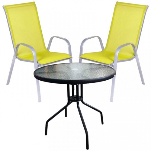 Baštenski set sto Porto fi 80cm i 2 žute stolice