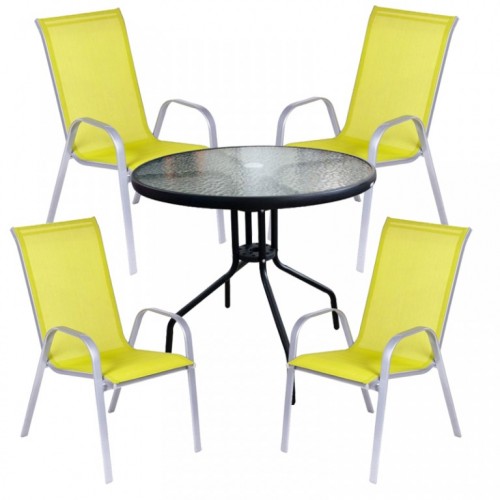 Baštenski set sto Porto fi 80cm i 4 žute stolice